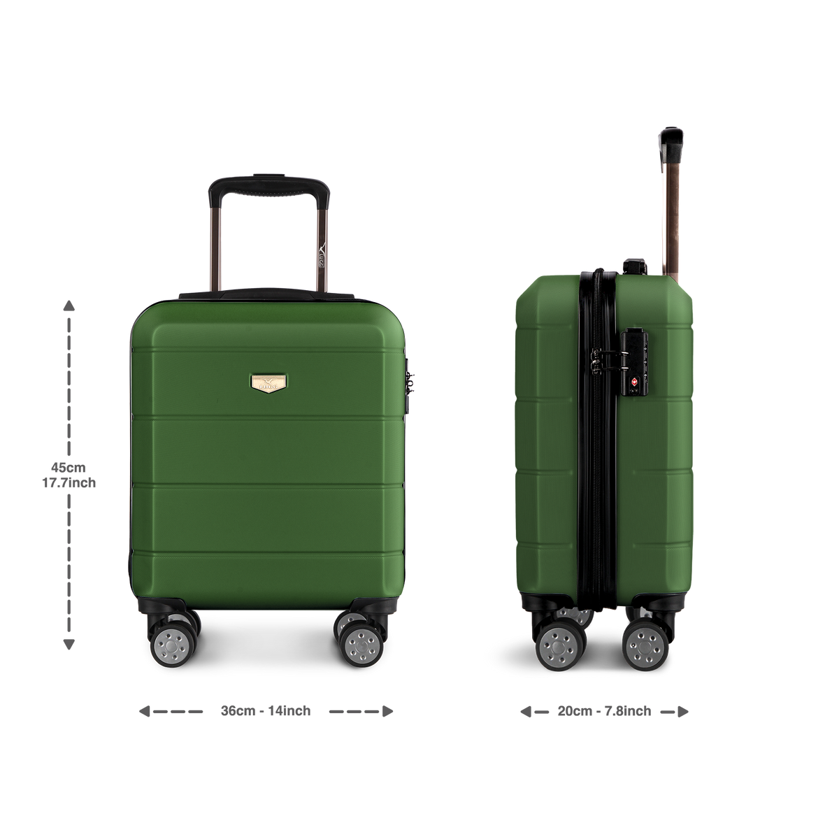 15-Inch Army Green Luggage with 4 Swivel Wheels & Telescopic Handle - UK