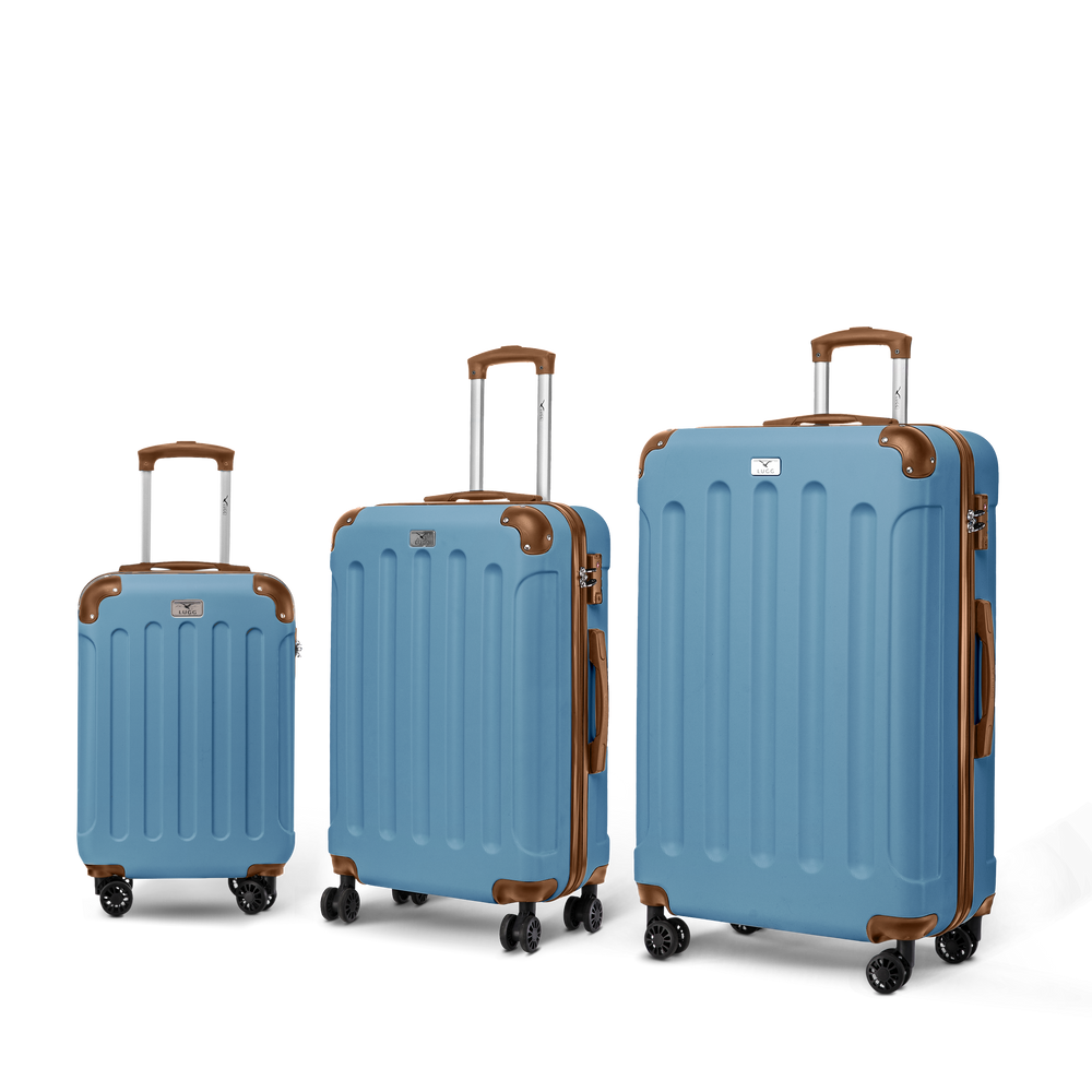 Skywander 3pc Suitcase Set in Blue & Brown